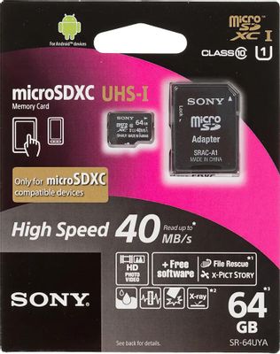 Обзор товара карта памяти microSDXC UHS-I Sony 64 ГБ, 40 МБ/с, Class 10 ...