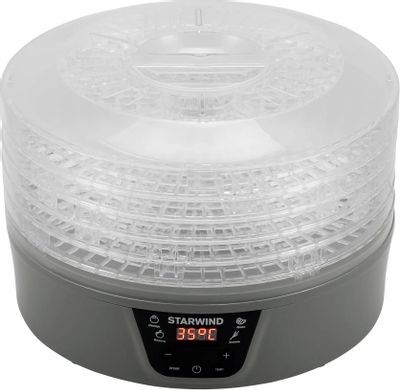 Характеристики Сушилка для овощей и фруктов StarWind SFD0502, серый/черный, 5 поддонов (1631471 ...