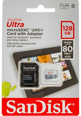 Обзор товара карта памяти microSDXC UHS-I Sandisk Ultra 80 128 ГБ, 80 МБ/с, 533X, Class 10 ...