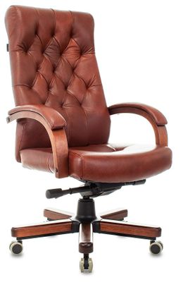 Кресло руководителя Бюрократ T-9928WALNUT, на колесиках, кожа, светло ...