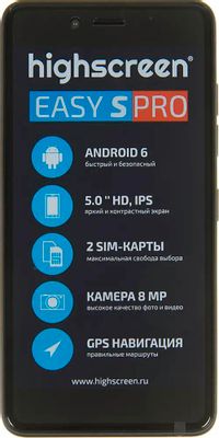 Характеристики Смартфон Highscreen Easy S Pro 16Gb, черный (400725) смотреть в СИТИЛИНК