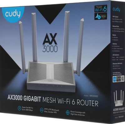 Wi-Fi роутер CUDY WR3000E, Wi-Fi 6, AX3000, 2.4/5ГГц, 4 LAN, белый ...