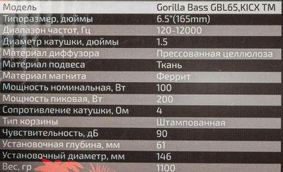 Колонки автомобильные Kicx Gorilla Bass GBL65, 16.5 см (6 1/2 дюйм.), комплект 2 шт. [2012624 ...
