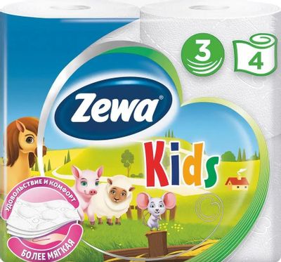 Характеристики Бумага туалетная ZEWA Deluxe Kids, 3-х слойная, 4шт ...
