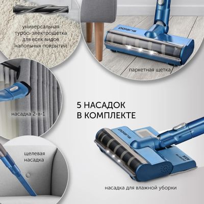 Вертикальный пылесос (handstick) Polaris PVCS 7000, 400Вт, синий/серый ...