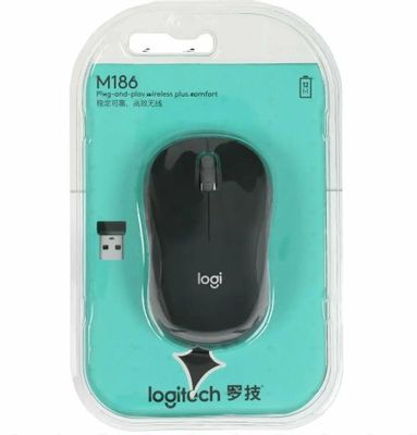 Мышь беспроводная Logitech M186, радио, оптическая, USB, 1000dpi, черный и серый [910-004131 ...