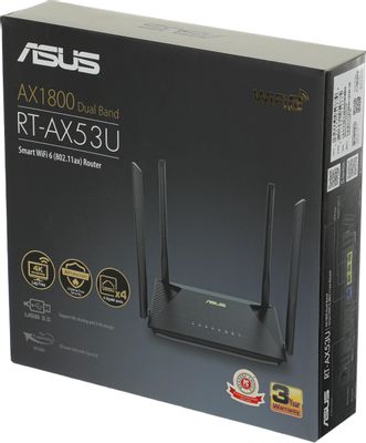 Характеристики Wi-Fi роутер ASUS RT-AX53U, Wi-Fi 6, AX1800, 2.4/5ГГц, 3 ...