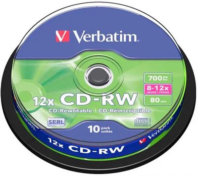 Оптический диск CD-RW Verbatim 700МБ 12x, 1шт., 43480, slim case ...