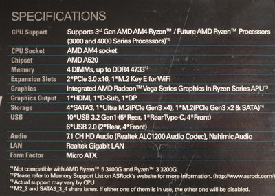 Материнская плата ASRock A520M PRO4, SocketAM4, AMD A520, mATX, Ret ...