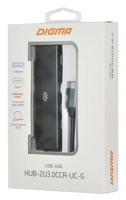 Стыковочная станция Digma HUB-2U3.0CCR-UC-G, серый [hub-2u3.0сcr-uc-g ...