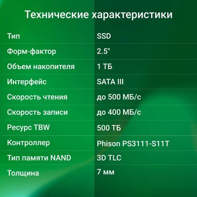 SSD накопитель Digma Run P1 DGSR2001TP13T 1ТБ, 2.5", SATA III, SATA ...