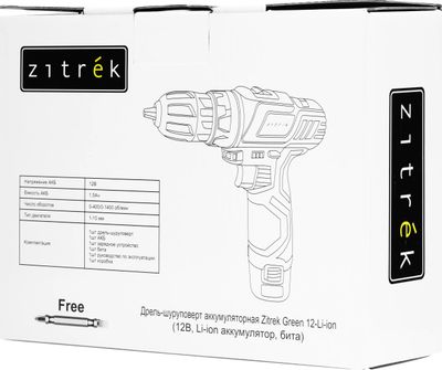Дрель-шуруповерт ZITREK Green 12-Li-ion, 1.5Ач, с одним аккумулятором ...