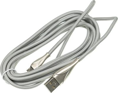 Кабель Digma micro USB (m) - USB (m), 3м, в оплетке, 2A, серебристый ...