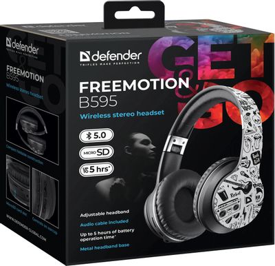 Гарнитура Defender FreeMotion B595, для компьютера/мобильных устройств, накладные, Bluetooth ...