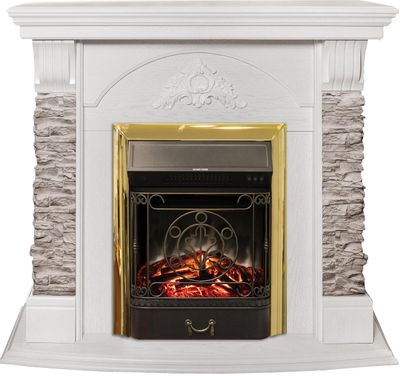 Характеристики Электрокамин REALFLAME Athena GR STD/EUG/25'/24 WT+Majestic Lux Brass белый ...