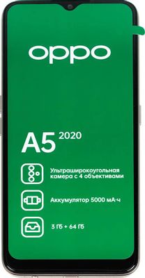Обзор товара смартфон OPPO A5 2020 64Gb, CPH1931, белый сияющий ...