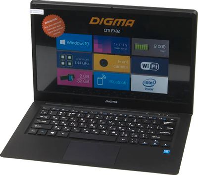 Ноутбук Digma EVE 1402 ET4014EW, 14.1", Intel Atom X5 Z8350 1.44ГГц, 4-ядерный, 4ГБ 32ГБ SSD ...