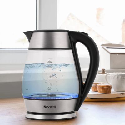 Чайник электрический Vitek VT-7037, 2200Вт, прозрачный и черный – купить в Ситилинк | 2035723