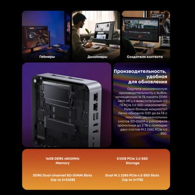 Характеристики Мини ПК CHUWI AuBox AMD Ryzen 9 6900HX, DDR5 16ГБ, 512ГБ ...
