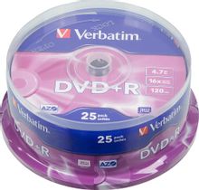Характеристики Оптический диск DVD+R Verbatim 4.7ГБ 16x, 25шт., cake ...