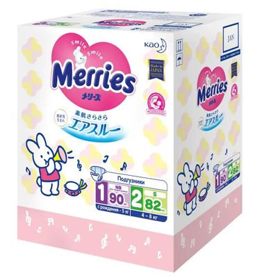 Merries подгузники универсальные Набор на рождение, 0-8 кг, размер 1-2 ...