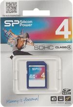 Карта памяти SDHC Silicon Power 4 ГБ, Class 4, SP004GBSDH004V10, 1 шт., без адаптера – купить в ...