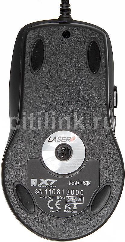 Мышь A4TECH XL-750BK, игровая, лазерная, проводная, USB, зеленый и ...