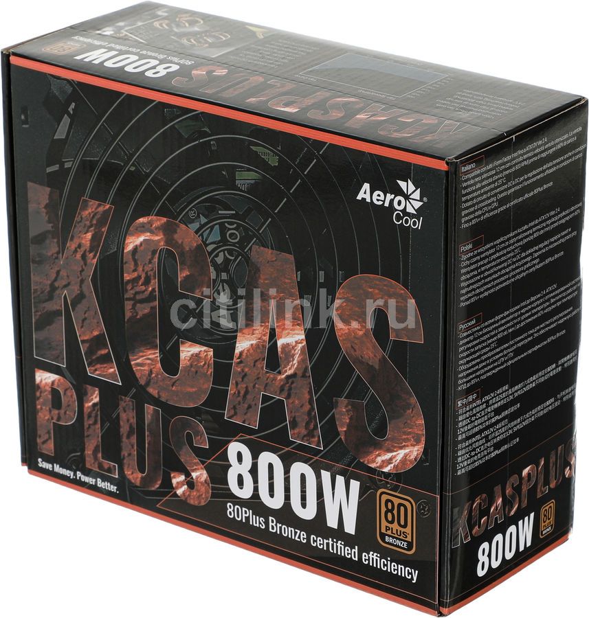 Характеристики Блок питания Aerocool KCAS PLUS 800, 800Вт, 120мм ...