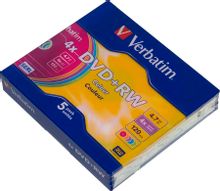 Оптический диск DVD+RW Verbatim 4.7ГБ 4x, 5шт., slim case, разноцветные ...