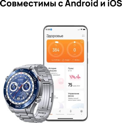 Смарт-часы Huawei Watch Ultimate CLB-B19, 1.5", серебристый/серебристый ...