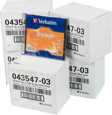 Оптический диск DVD-R Verbatim 4.7ГБ 16x, 100шт., 43547, slim case ...
