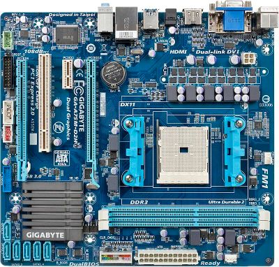 Материнская плата Gigabyte GA-A75M-D2H, Socket FM1, AMD A75 FCH, mATX ...