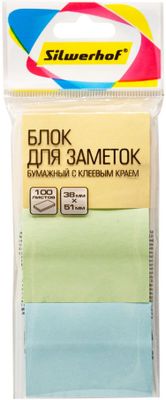 Блок самоклеящийся бумажный Silwerhof 38x51, 100 л, пастель, ассорти ...