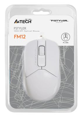 Мышь A4TECH Fstyler FM12, оптическая, проводная, USB, белый [fm12 white ...