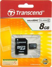 Карта памяти microSDHC Transcend 8 ГБ, Class 4, TS8GUSDHC4, 1 шт., переходник SD – купить в ...