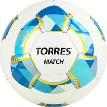 Мяч футбольный TORRES Match, для газона, 4-й размер, белый/голубой ...