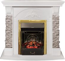 Обзор товара электрокамин REALFLAME Athena GR STD/EUG/25'/24 WT+Majestic Lux Brass белый ...