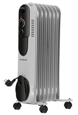 Масляный радиатор StarWind SHV3001, с терморегулятором, 1500Вт, 7 ...