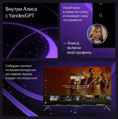 55" Телевизор ЯНДЕКС ТВ Станция Бейсик с Алисой, 4K Ultra HD, черный ...