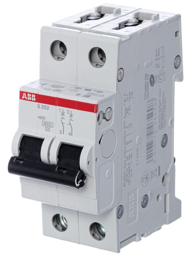 Выключатель автоматический ABB S202 С16 (2CDS252001R0164) 16A тип C 6kA 2П 230В 2мод белый ...