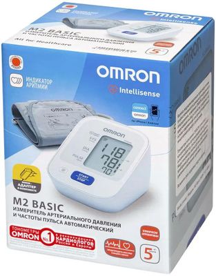 Тонометр автоматический OMRON M2 Basic (HEM-7121-ARU) с адаптером, (с адаптером питания), 22 ...