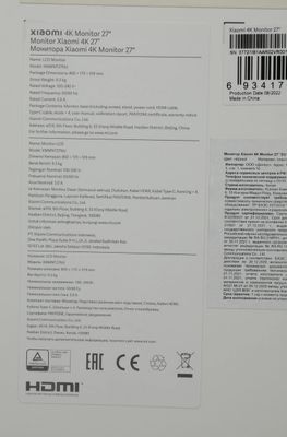 27" Монитор Xiaomi XMMNT27NU, 3840x2160, IPS, 2хHDMI, 1хDP, черный ...