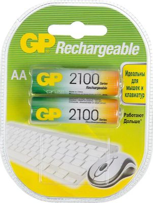 Характеристики AA Аккумуляторная батарейка GP 210AAHC, 2 шт. 2100мAч ...